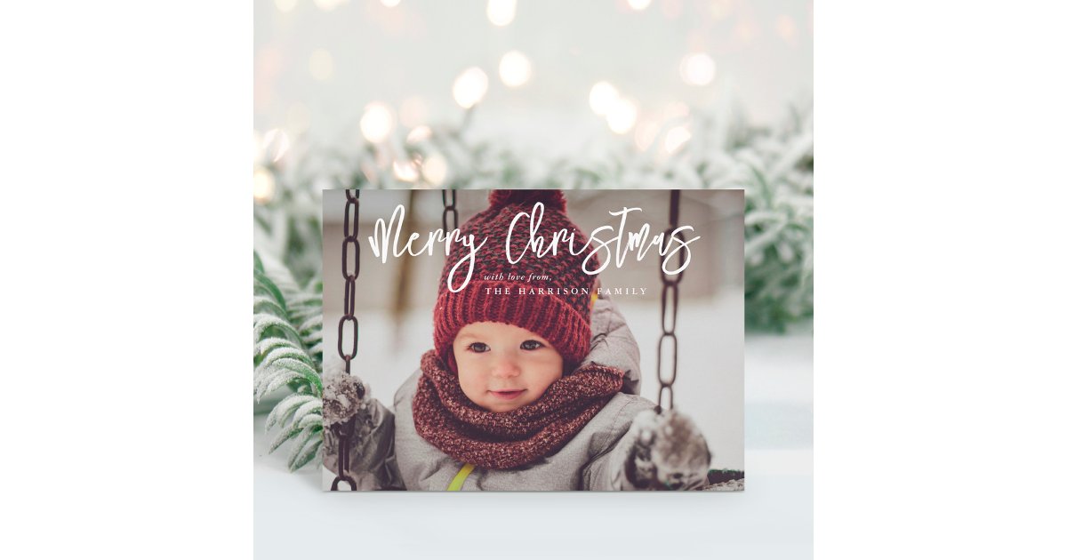 Minimalist Modern Scrip Merry Christmas Photo Holiday Card | Zazzle