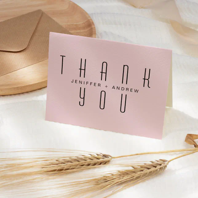 Minimalist Modern Script Blush Thank You Photo Card | Zazzle