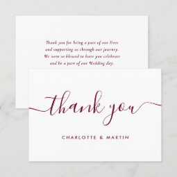 Minimalist Modern Script Burgundy Thank You Card | Zazzle