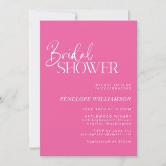 Minimalist Modern Script Hot Pink Bridal Shower Invitation | Zazzle