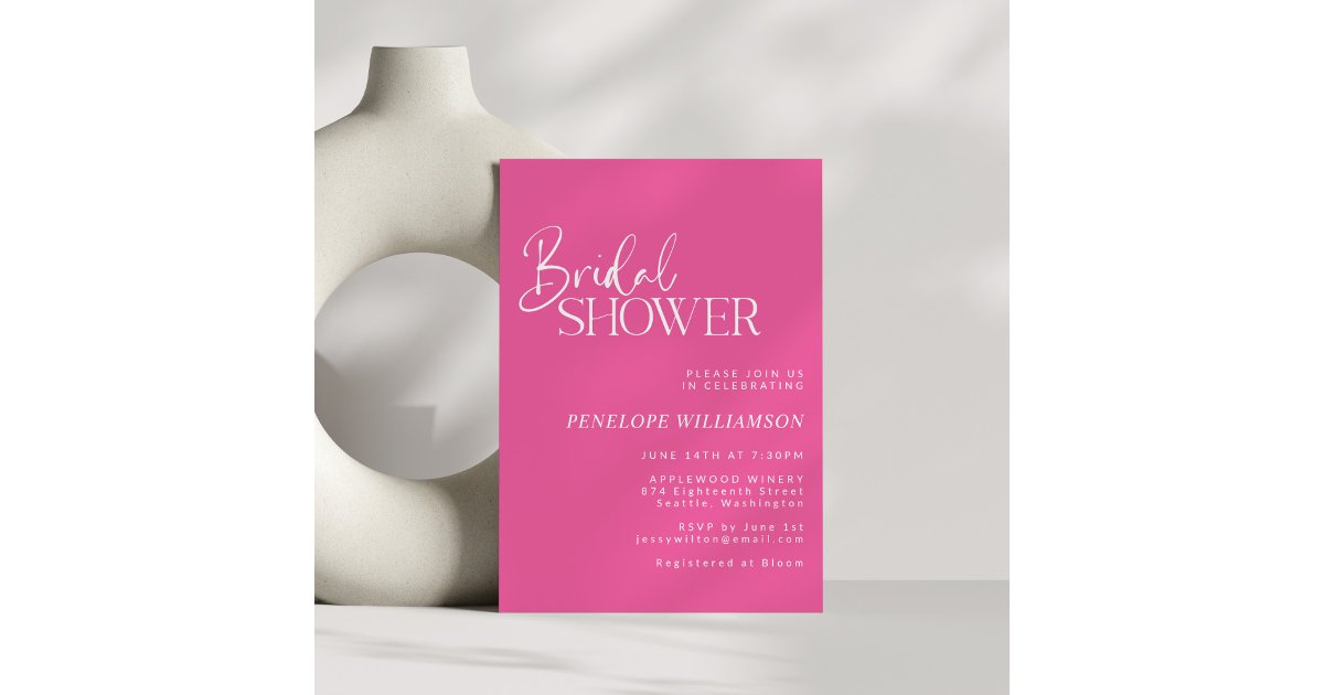 Minimalist Modern Script Hot Pink Bridal Shower Invitation | Zazzle