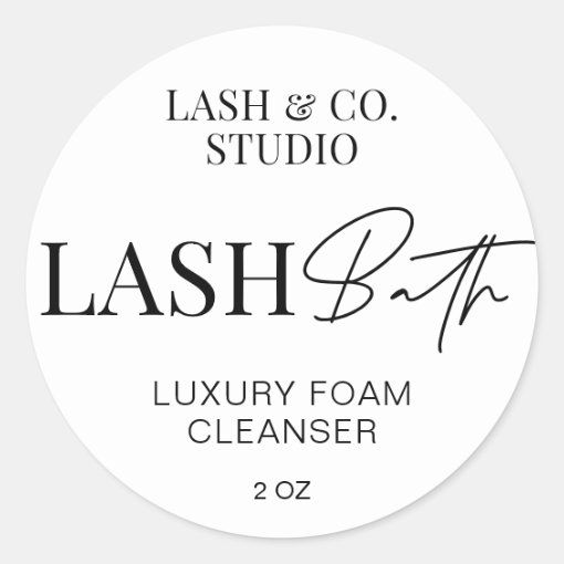 Minimalist Modern Script Logo Lash Bath Cleanser Classic Round Sticker ...