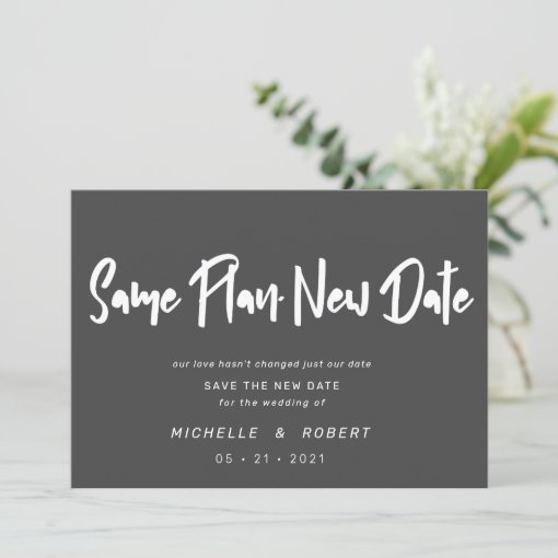 minimalist modern script two photo change the date invitation | Zazzle