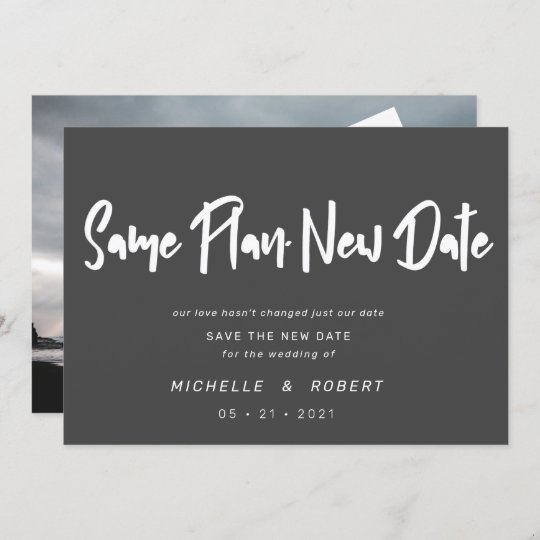 minimalist modern script two photo change the date invitation | Zazzle.com