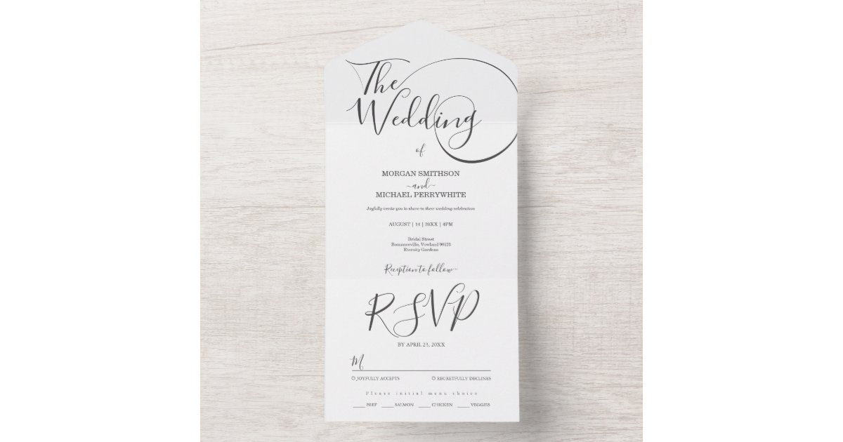 Minimalist modern script typography wedding all in one invitation | Zazzle