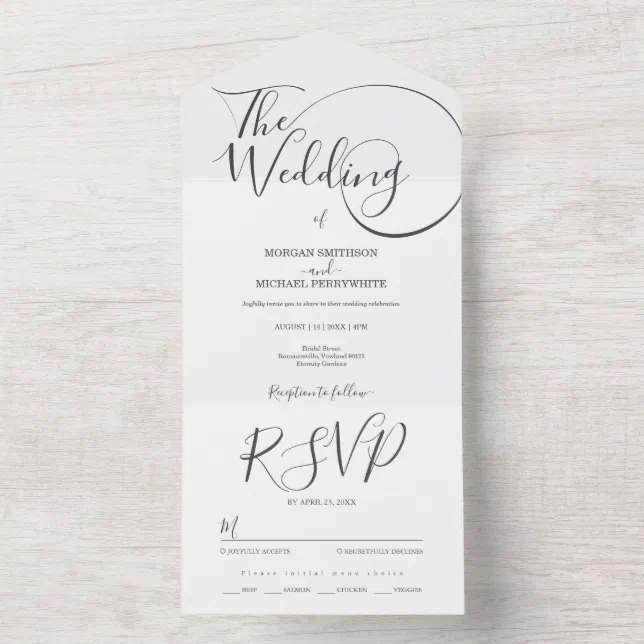 Minimalist modern script typography wedding all in one invitation | Zazzle