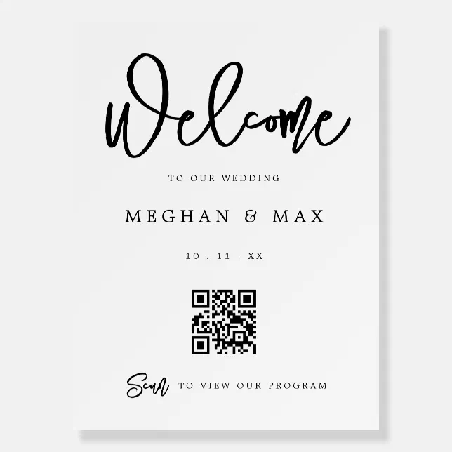 Minimalist Modern Script Wedding QR Code Welcome Foam Board | Zazzle