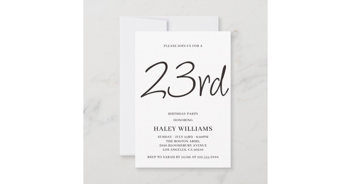 Minimalist Modern Simple Calligraphy 23rd Birthday Invitation | Zazzle