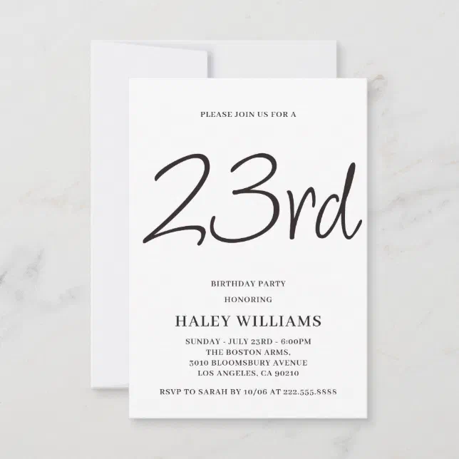 Minimalist Modern Simple Calligraphy 23rd Birthday Invitation | Zazzle