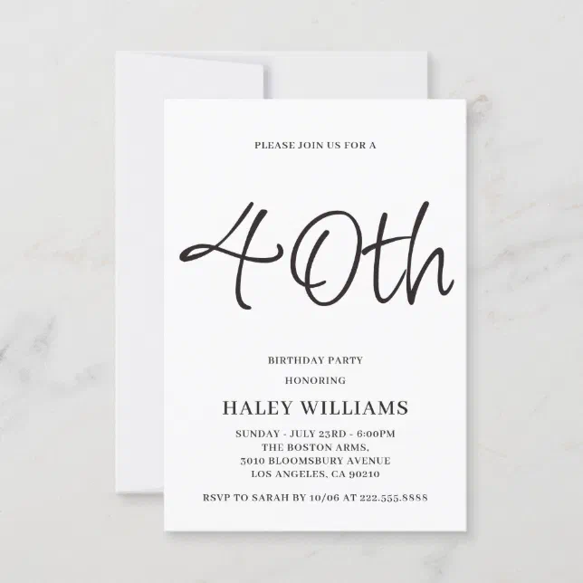 Minimalist Modern Simple Calligraphy 40th Birthday Invitation | Zazzle