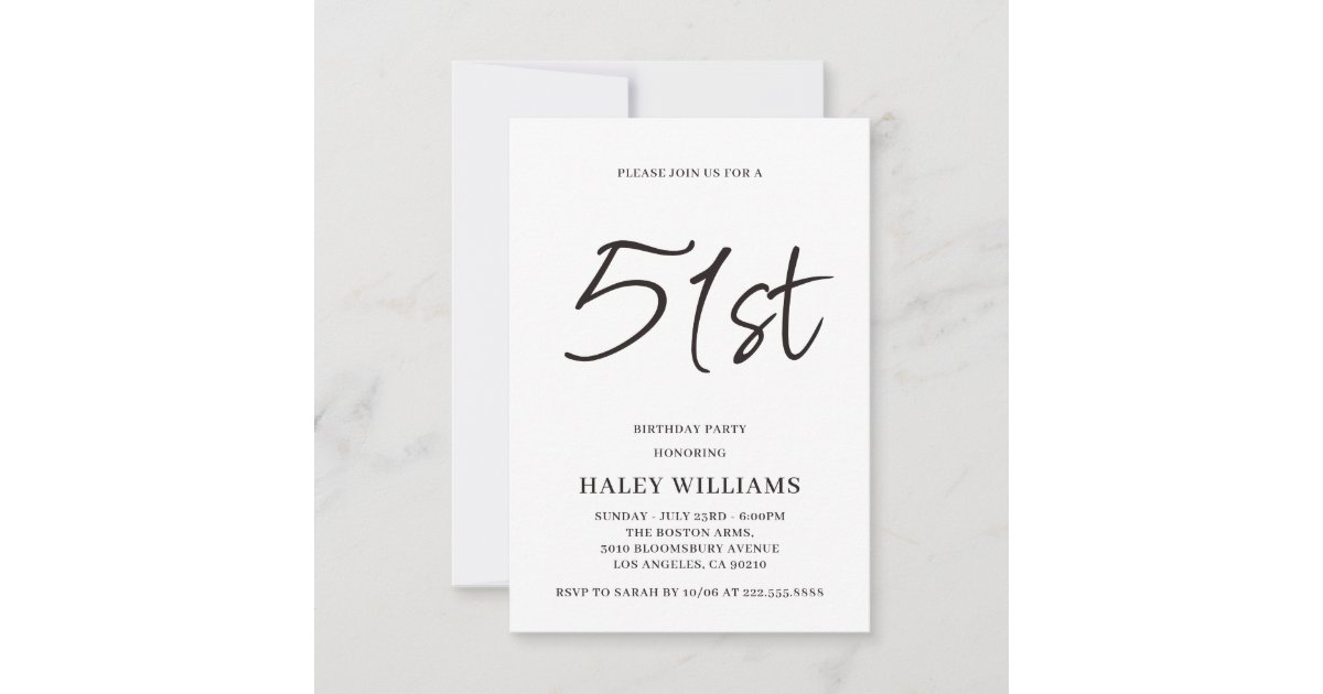 Minimalist Modern Simple Calligraphy 51st Birthday Invitation | Zazzle