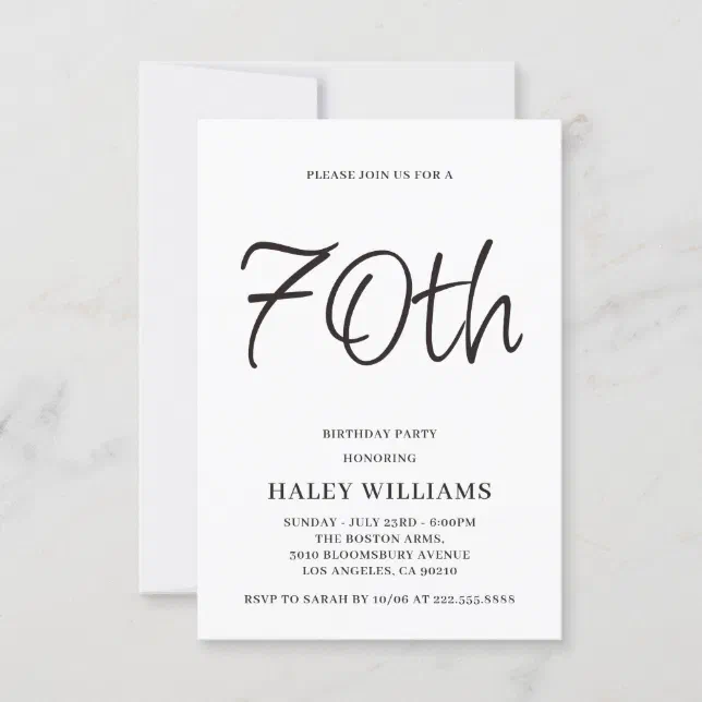 Minimalist Modern Simple Calligraphy 70th Birthday Invitation | Zazzle