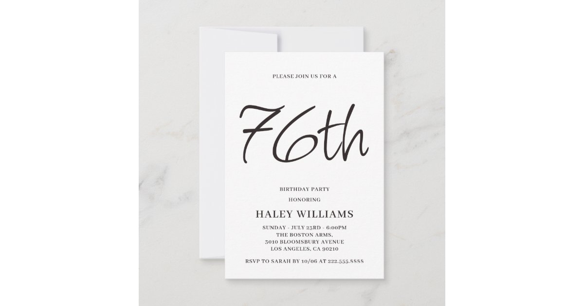 Minimalist Modern Simple Calligraphy 76th Birthday Invitation | Zazzle