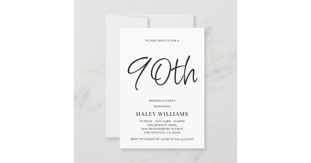 Minimalist Modern Simple Calligraphy 90th Birthday Invitation | Zazzle