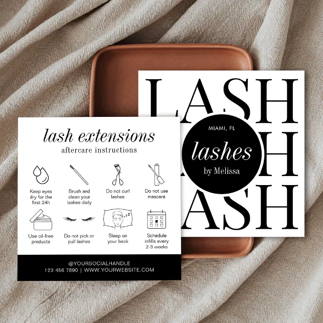 Minimalist Modern Simple Lashes Aftercare Cards | Zazzle