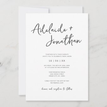 Minimalist Modern Simple Wedding Invitations | Zazzle