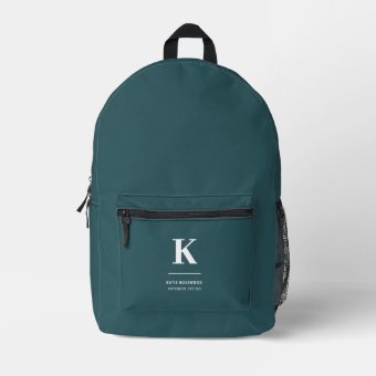 Minimalist Modern Smoke Green Large Initial Printed Backpack | Zazzle