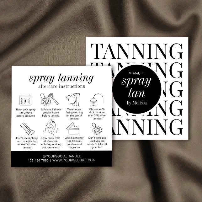Minimalist Modern Spray Tanning Salon Care Card | Zazzle