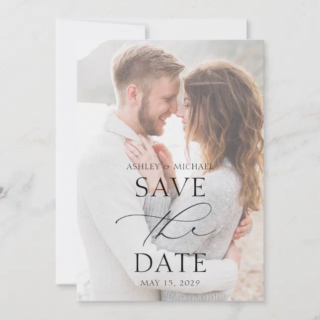 Minimalist Modern Typography Photo Wedding Save The Date | Zazzle