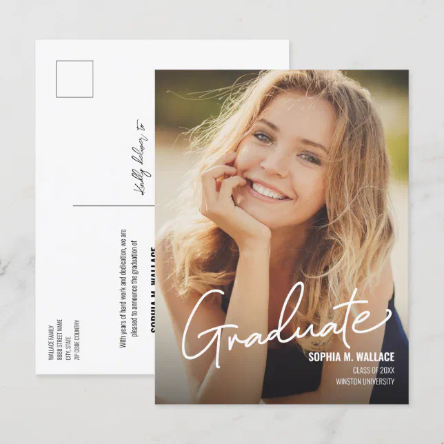 Minimalist Modern Vertical Photo Graduation Announcement Postcard | Zazzle