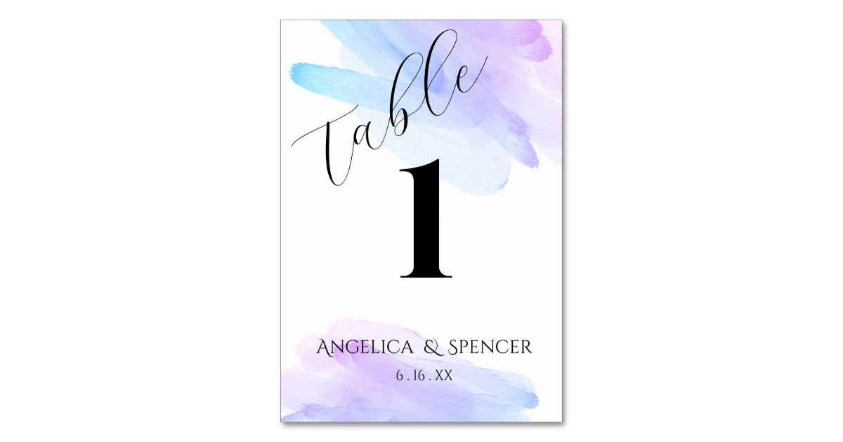 minimalist modern watercolor blue and purple table number | Zazzle