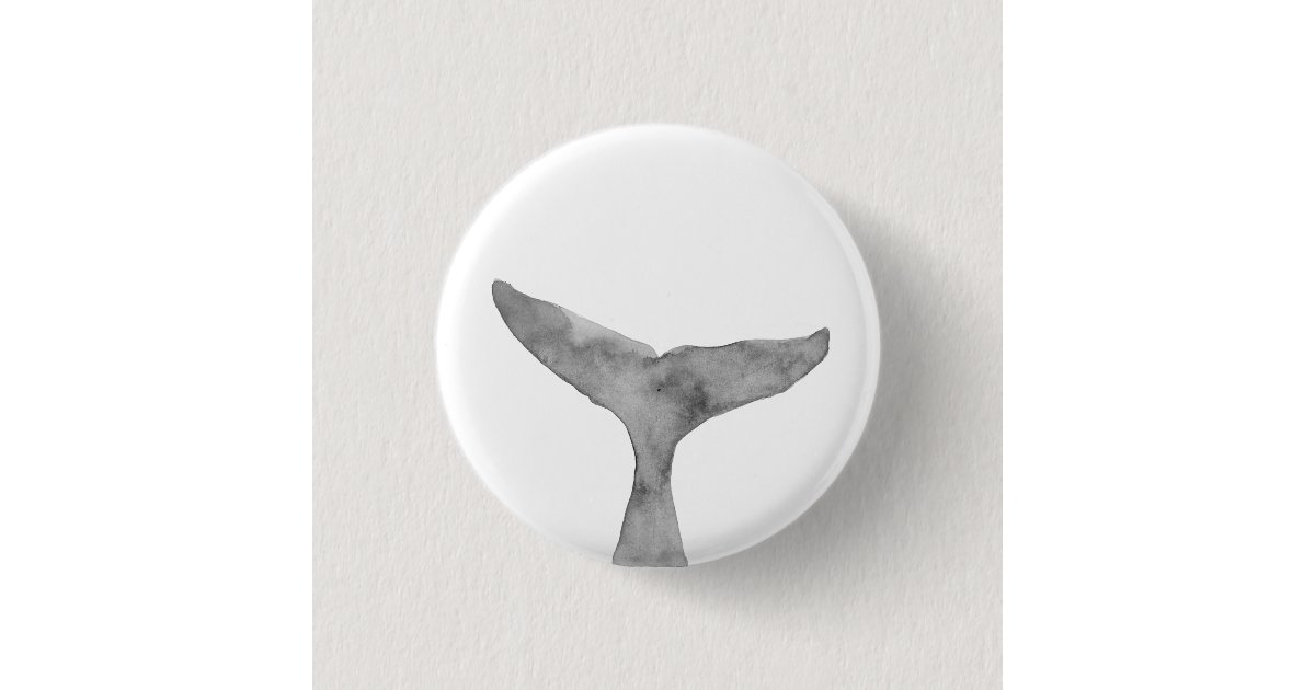 Minimalist Modern Watercolor Whale Fluke Button | Zazzle