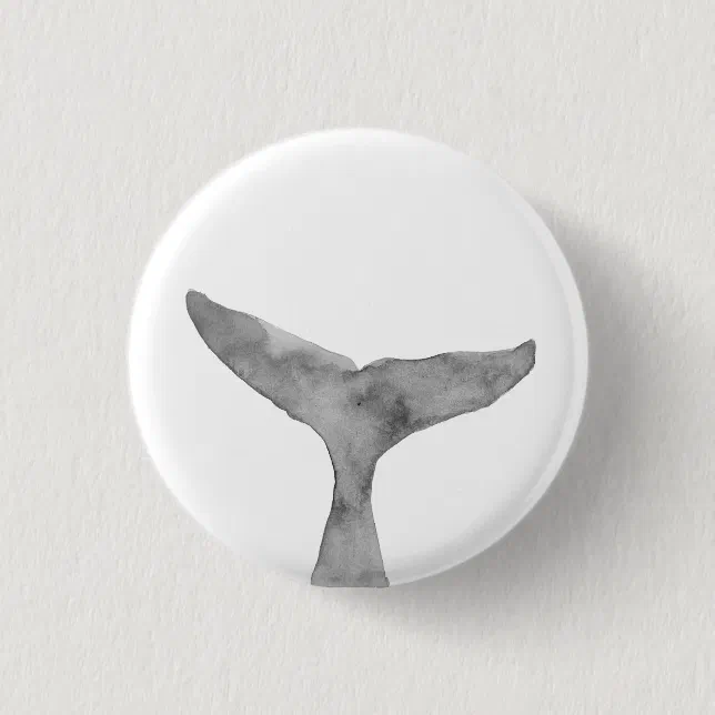 Minimalist Modern Watercolor Whale Fluke Button | Zazzle