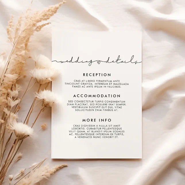 Minimalist modern wedding guest information card | Zazzle