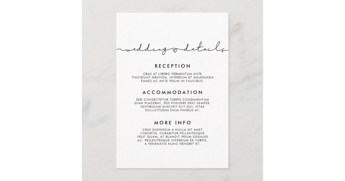 Minimalist modern wedding guest information card | Zazzle