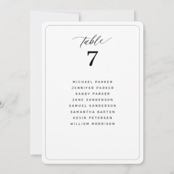 Minimalist modern wedding table seating chart card | Zazzle