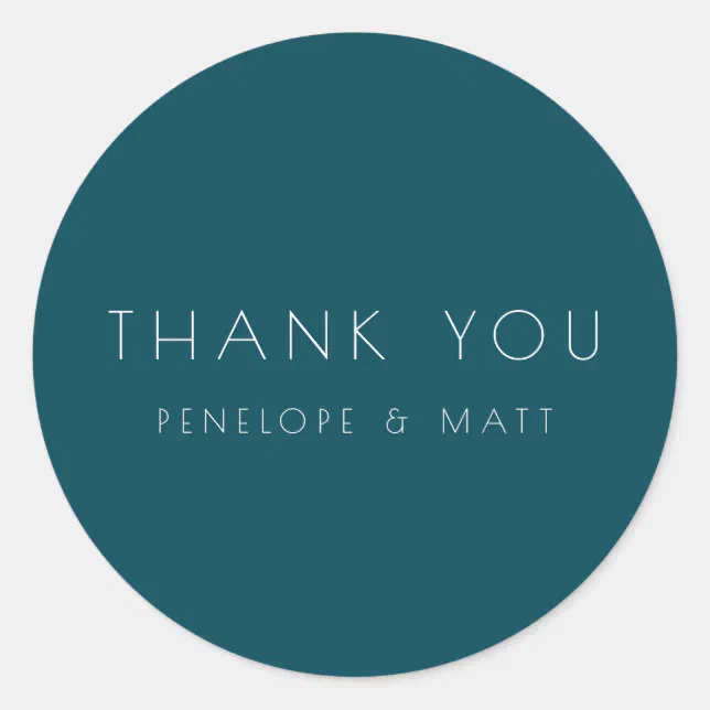 Minimalist Modern Wedding Thank You Teal Classic Round Sticker | Zazzle