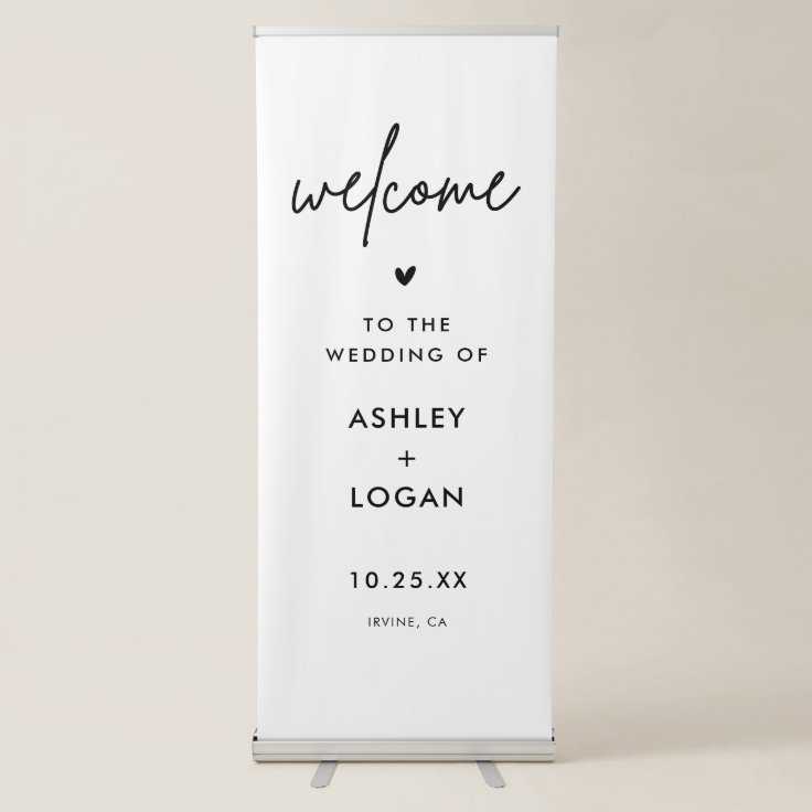 Minimalist Modern Welcome To Our Wedding Retractable Banner | Zazzle