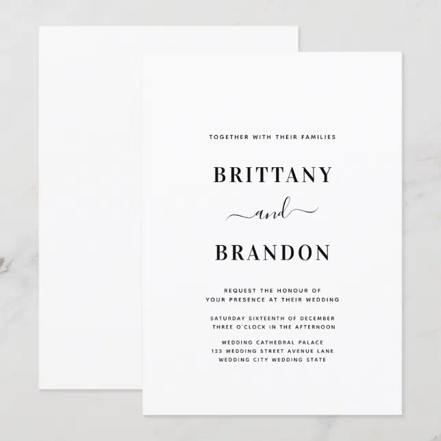 Minimalist Modern White Wedding Invitation | Zazzle