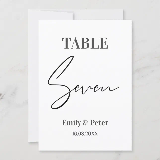 Minimalist Modern White WEDDING SEVEN Table Number | Zazzle