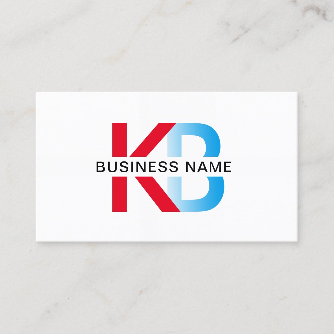 Minimalist Monogram Blue & Red Text Logo Business Card | Zazzle