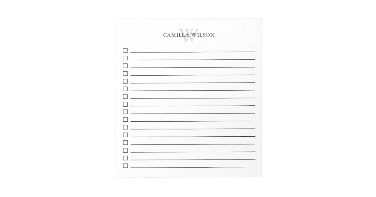 Minimalist Monogram Check Box To Do List Notepad | Zazzle