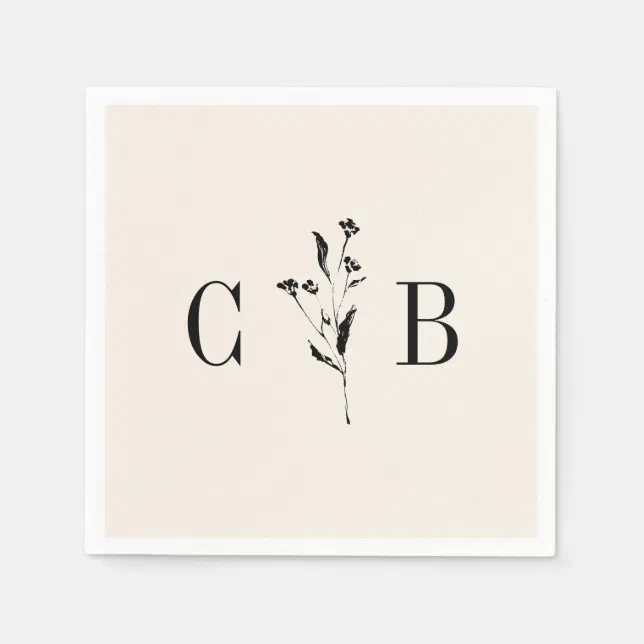 Minimalist Monogram Floral Ivory Cream Wedding Napkins | Zazzle