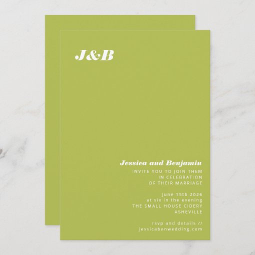 Minimalist Monogram Lime Chartreuse Wedding Invitation | Zazzle