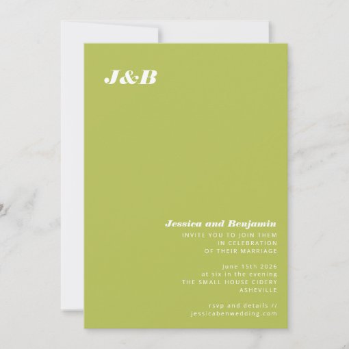 Minimalist Monogram Lime Chartreuse Wedding Invitation | Zazzle