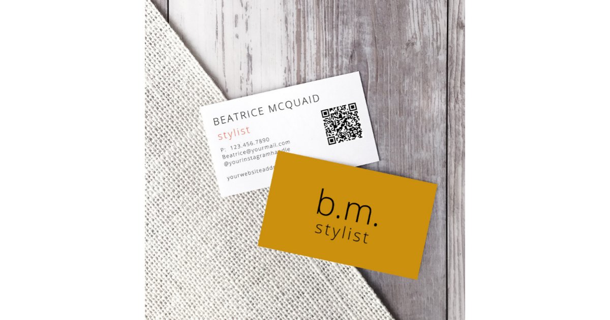 Minimalist Monogram Mustard Yellow QR Code Business Card | Zazzle