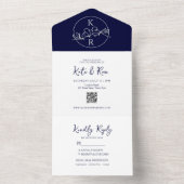 Minimalist Monogram Navy Blue Wedding All In One Invitation | Zazzle