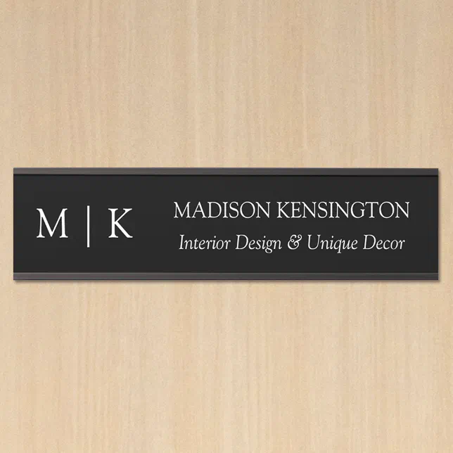 Minimalist Monogram or Add Logo Business Black Door Sign | Zazzle