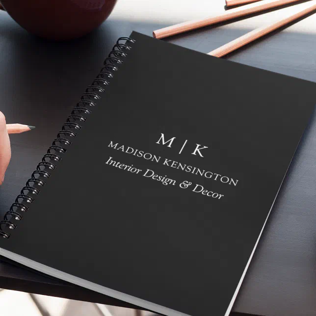 Minimalist Monogram or Add Logo Business Black Notebook | Zazzle