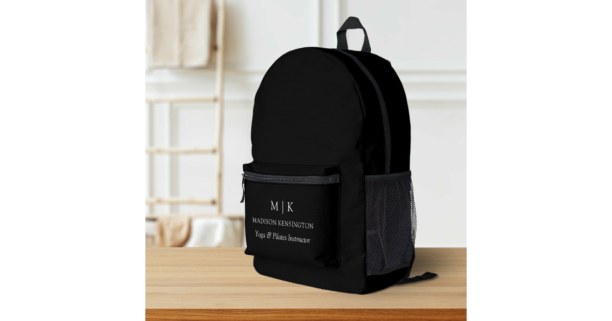 Minimalist Monogram or Add Logo Business Black Printed Backpack | Zazzle