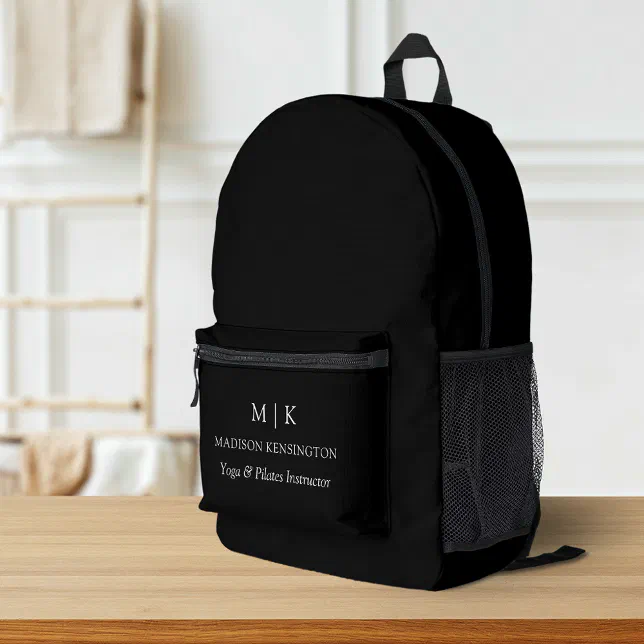 Minimalist Monogram or Add Logo Business Black Printed Backpack | Zazzle