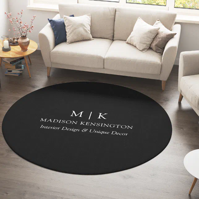 Minimalist Monogram or Add Logo Round Business Rug | Zazzle