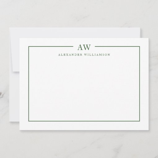 Minimalist Monogram Pine Green Note Card | Zazzle