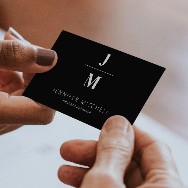Minimalist monogram QR code professional black Business Card | Zazzle