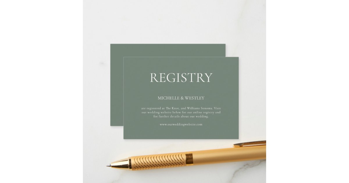 Minimalist Monogram Sage Green Wedding Registry Enclosure Card | Zazzle