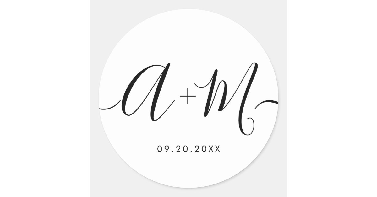 Minimalist Monogram Script Custom Wedding date Classic Round Sticker ...
